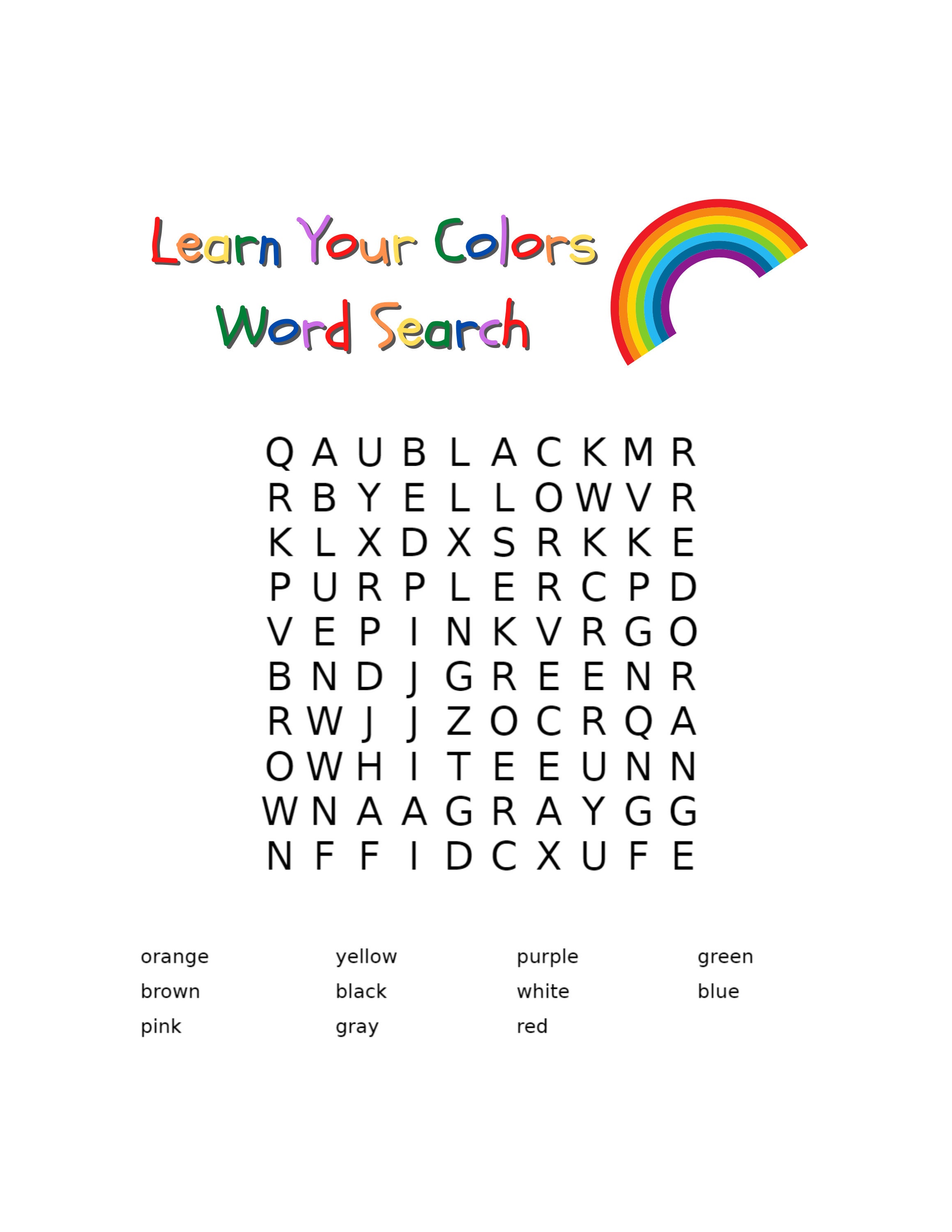 Learn Your Colors Word Search Worksheet Digital Download - Etsy