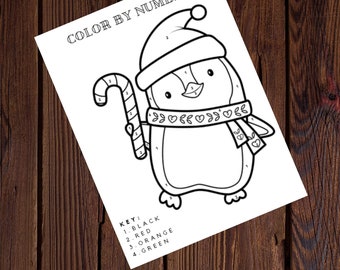 Winter Color by Number the Penguin - Etsy