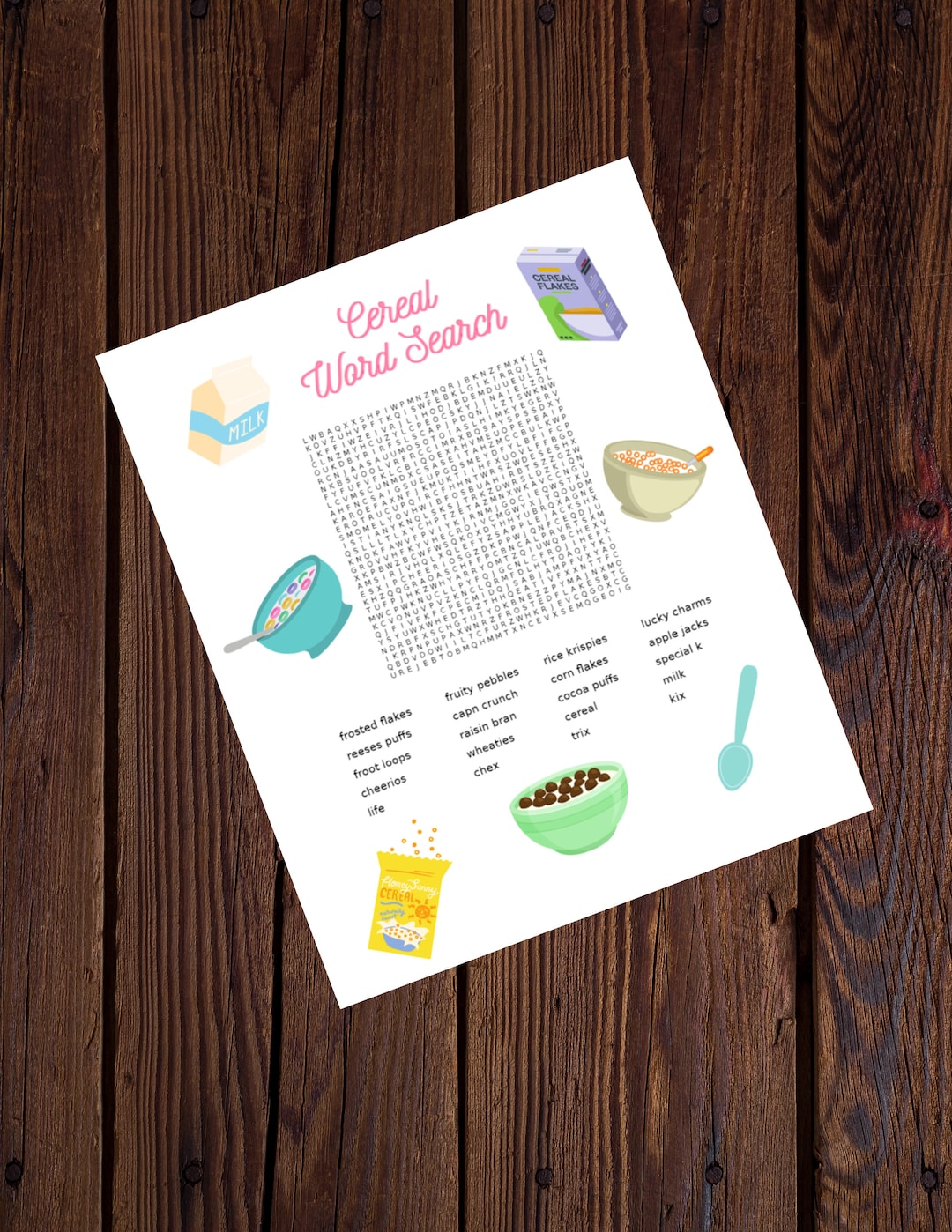 Cereal Word Search Digital Download - Etsy Australia