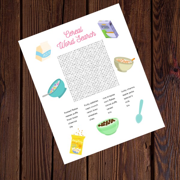 Cereal Word Search - Etsy