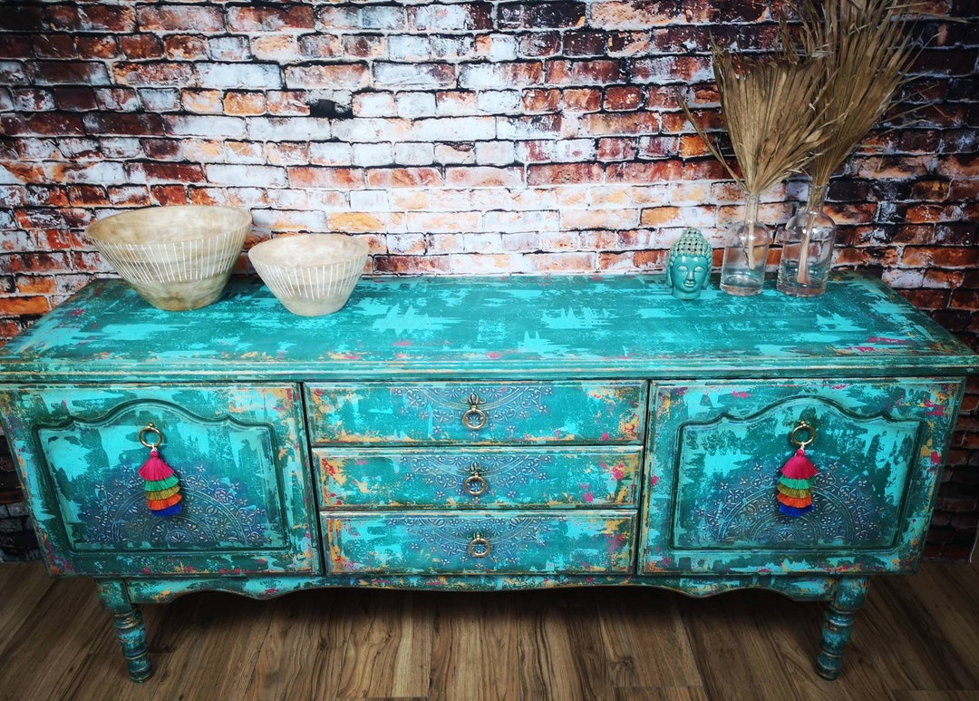 NOW SOLD Boho Vibrant Upcycled Sideboard, Console Table, Mandala - Etsy