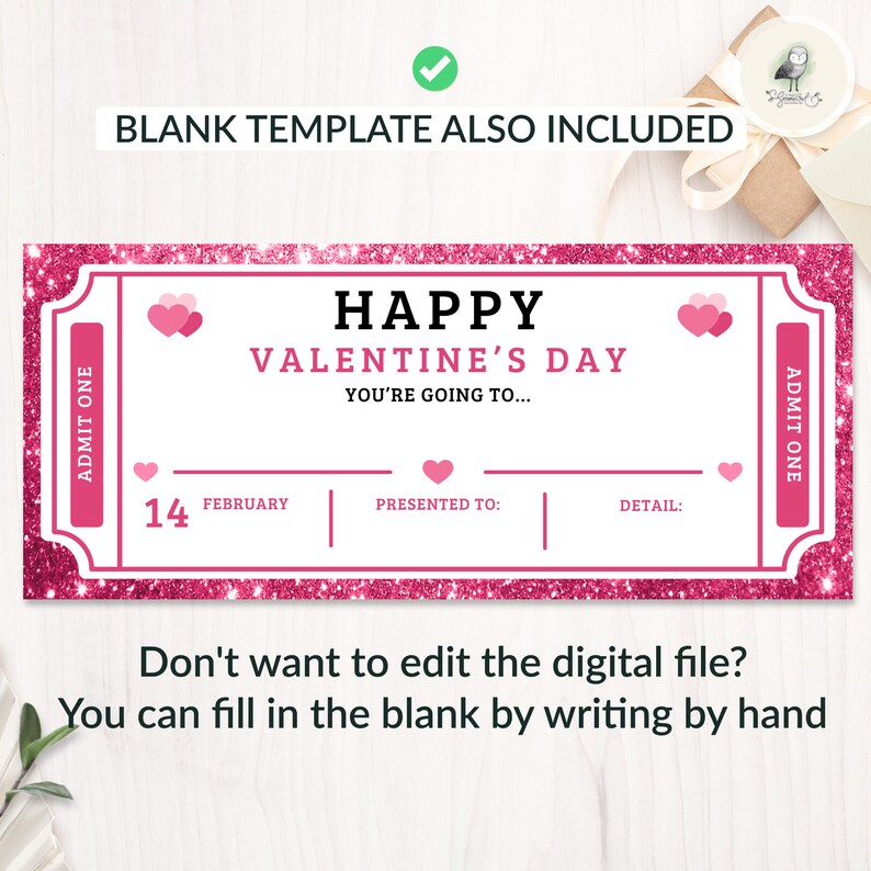 Editable Valentine Coupon, Surprise Gift Ticket, Valentine's Day Ticket ...