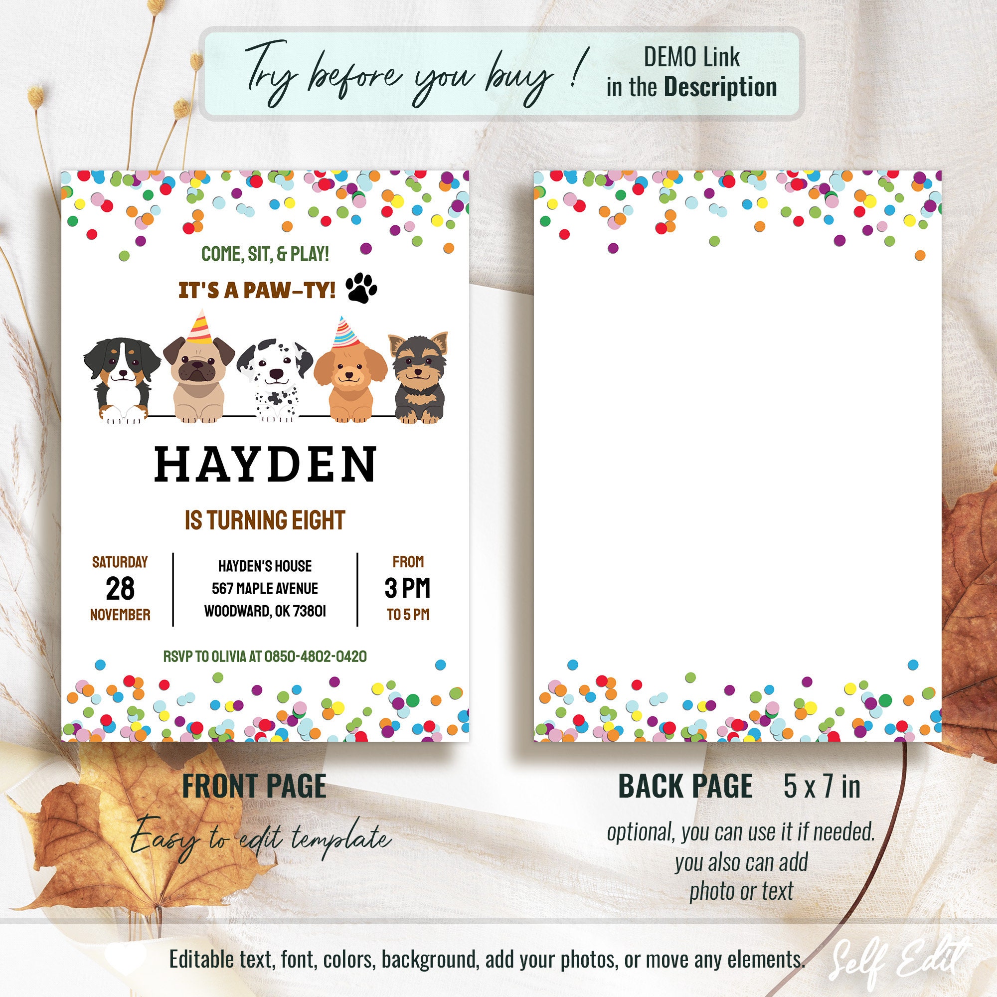 Editable Dog Birthday Invitation, Printable Puppy Invite, Family ...