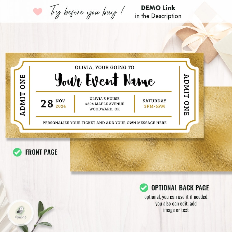 Editable Surprise Event Ticket, Printable Gift Ticket, Surprise Coupon ...