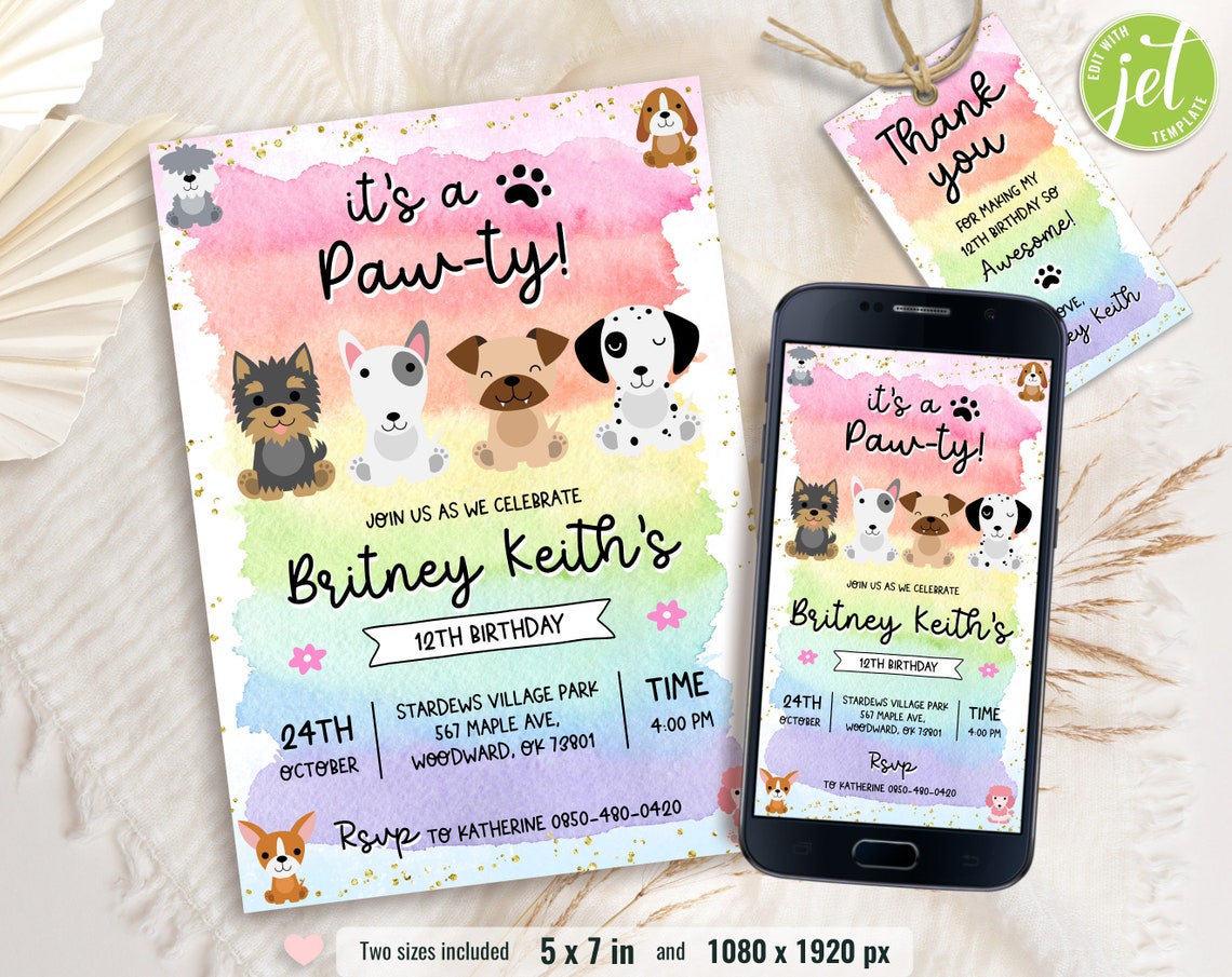 Puppy Birthday Invitation Template, Dog Invitation, Printable Puppy ...