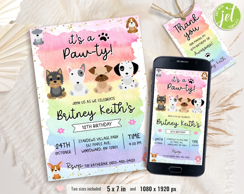 Puppy Birthday Invitation Template, Dog Invitation, Printable Puppy ...