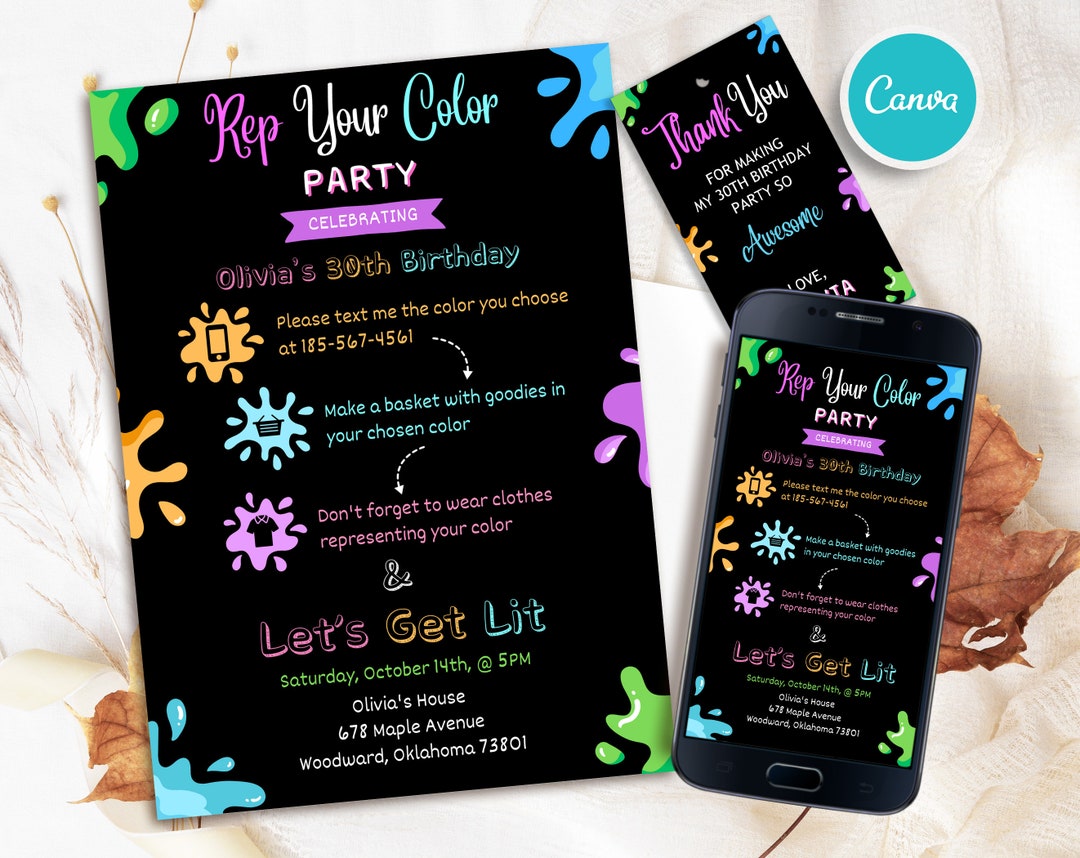 Editable Birthday Invitation Template, Rep Your Color Invitations ...