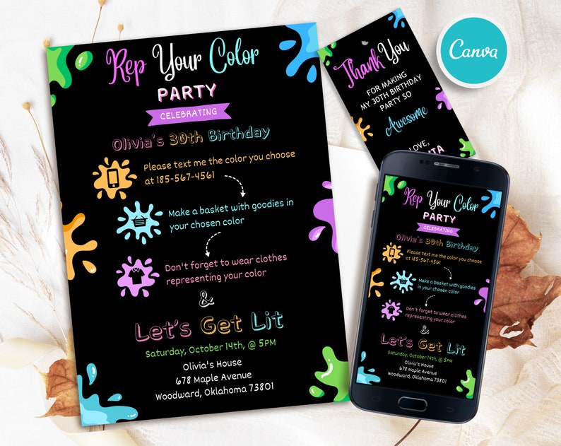 Editable Birthday Invitation Template, Rep Your Color Invitations ...