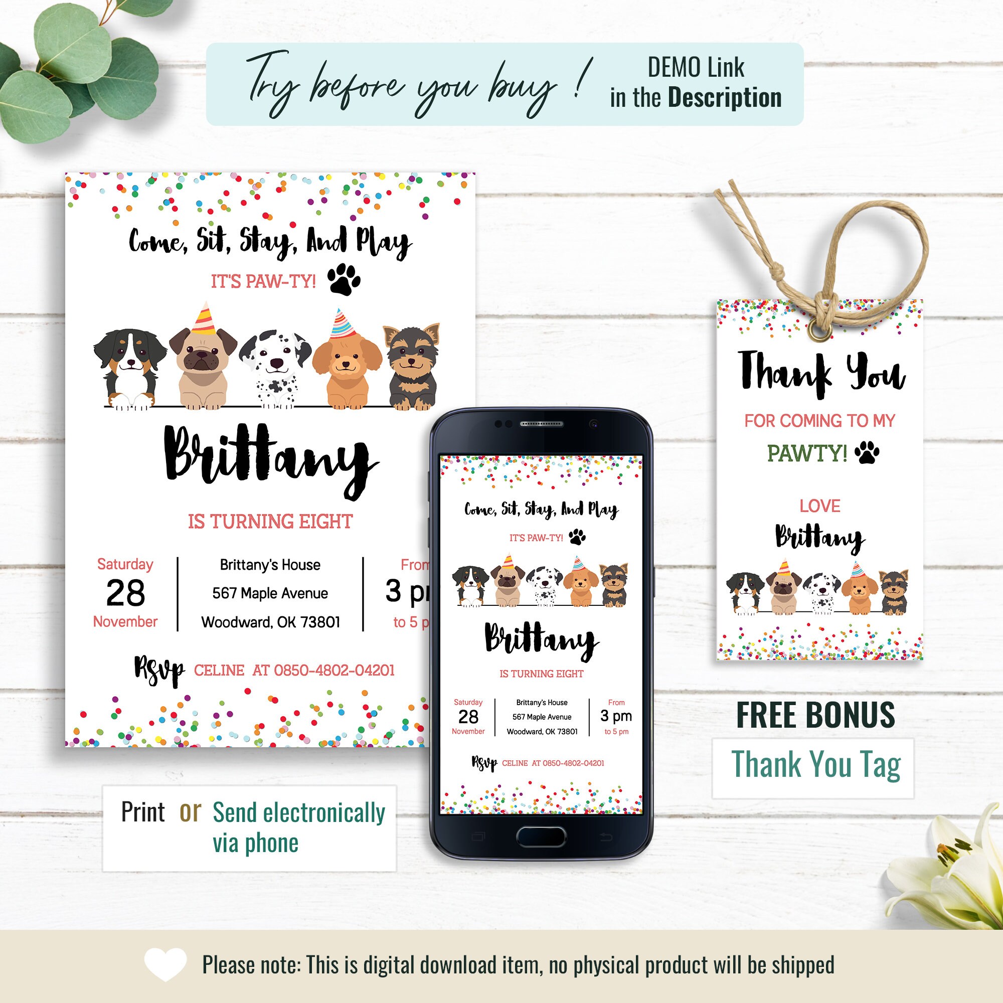 Dog Confetti Birthday Invite Puppy Birthday Invitation - Etsy