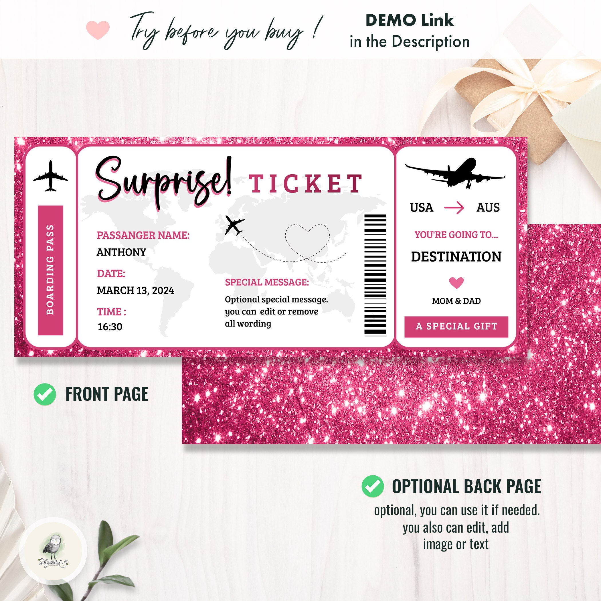 Editable Surprise Trip Ticket, Surprise Boarding Coupon Pass, Event ...