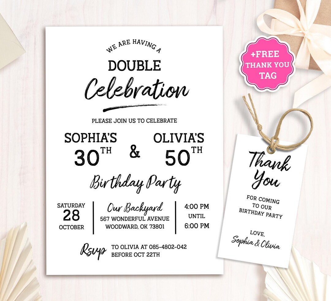 Editable Double Birthday Invitation, Joint Birthday Invite, Any Age ...