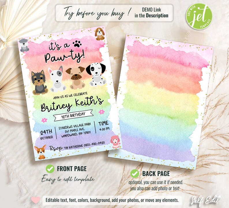 Puppy Birthday Invitation Template, Dog Invitation, Printable Puppy ...