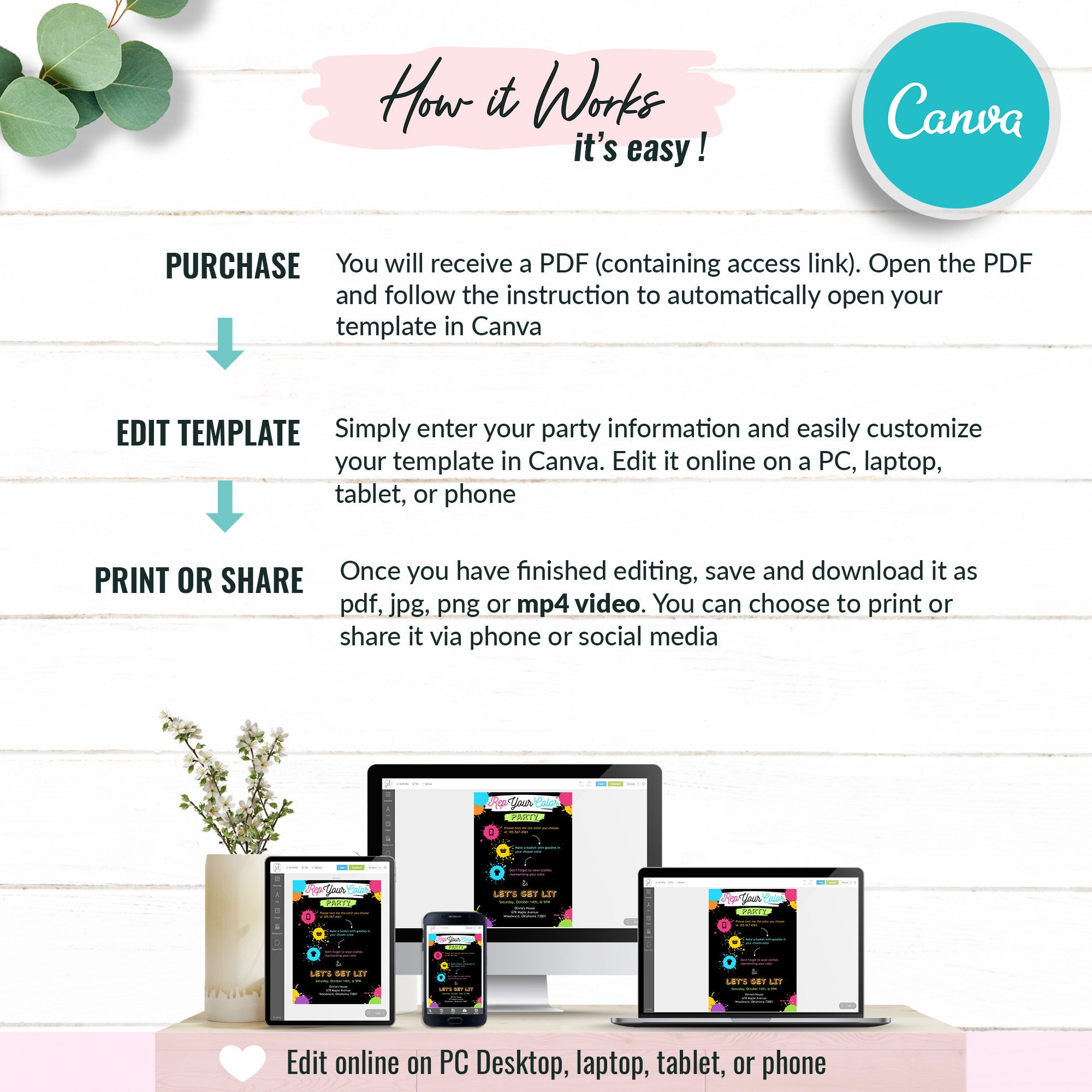 Editable Party Invitation, Rep Your Color, Color Theme Party Invite ...