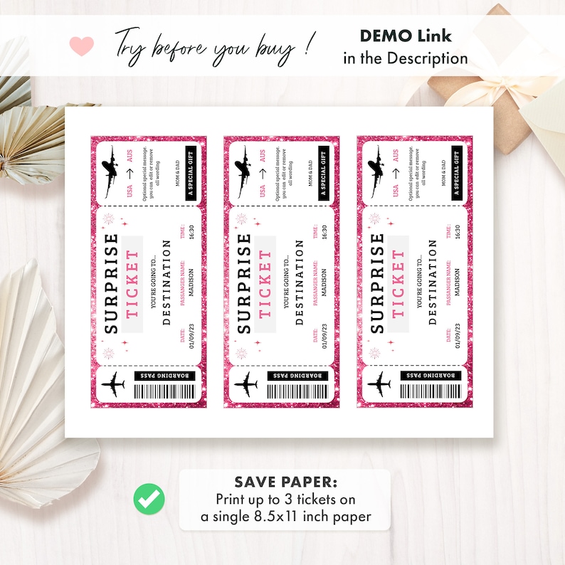 Editable Surprise Trip Ticket, Surprise Boarding Coupon Pass, Event ...