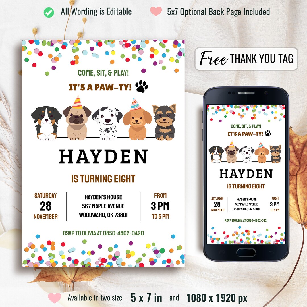 Editable Dog Birthday Invitation, Printable Puppy Invite, Family ...