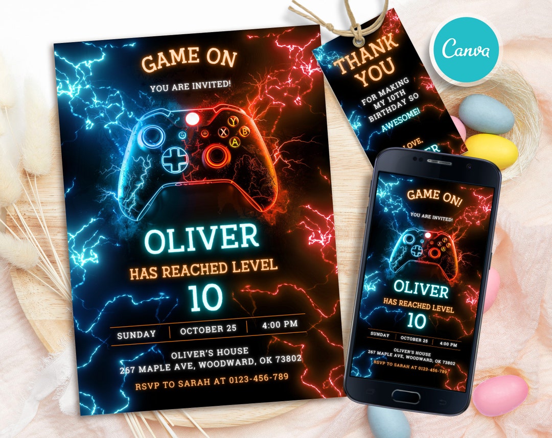 Editable Video Game Birthday Invitation, Video Game Invite, Boy ...
