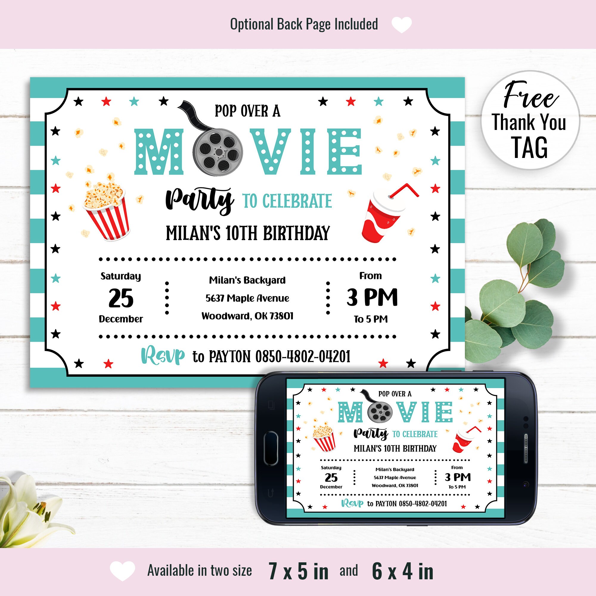 Movie Birthday Invitation, Cinema Birthday Invite, Pop on Over Bday ...