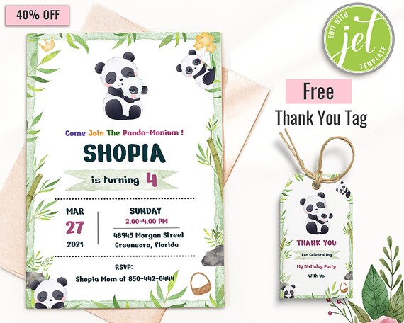 Panda Birthday Invitation Template Birthday Invite Card - Etsy
