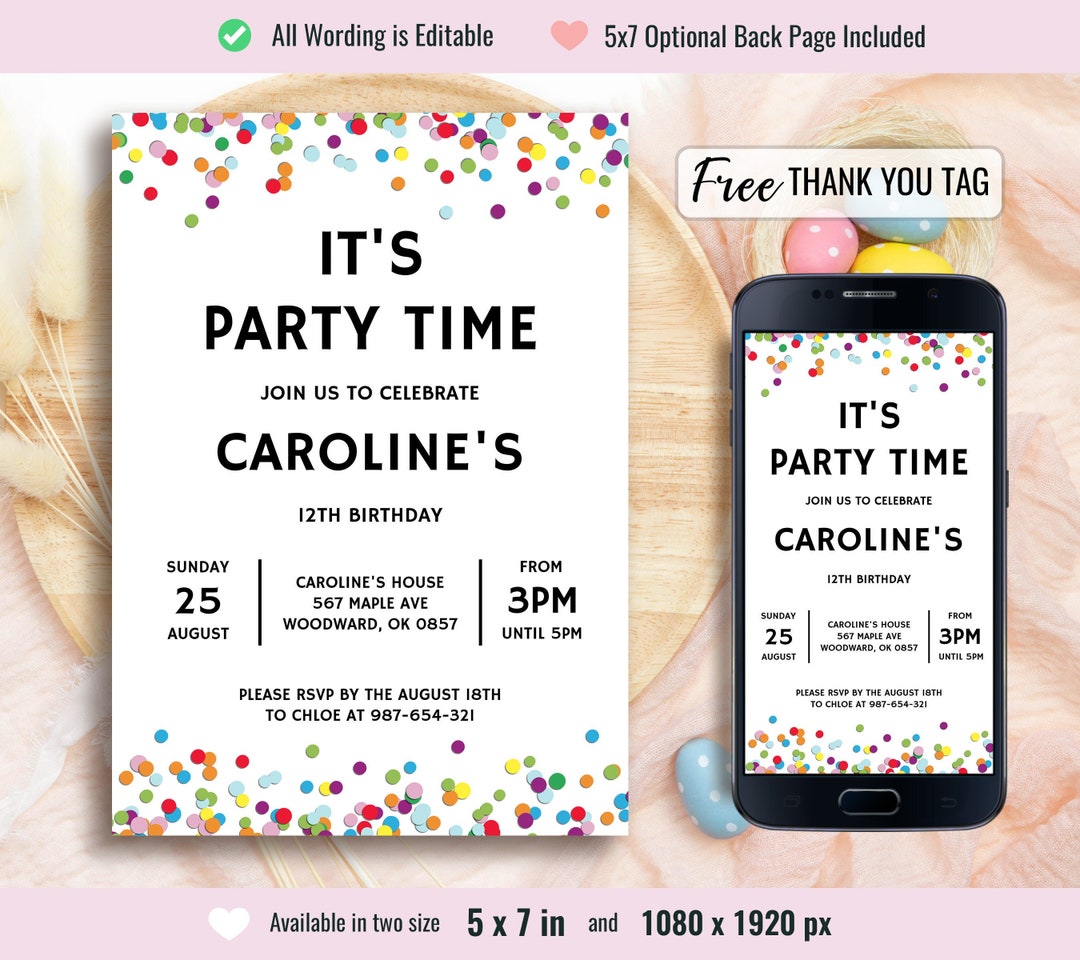 Confetti Party Invite, Fun and Festive, Colorful Invitation, Simple ...
