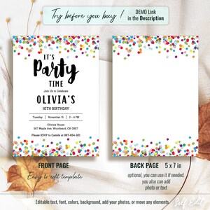 Confetti Party Invitation, It's Party Time, Colorful Invite, Simple ...