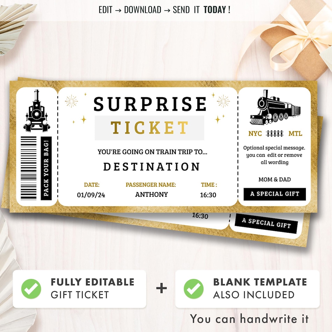 Editable Gift Voucher, Surprise Train Trip Ticket, Gift Ticket ...