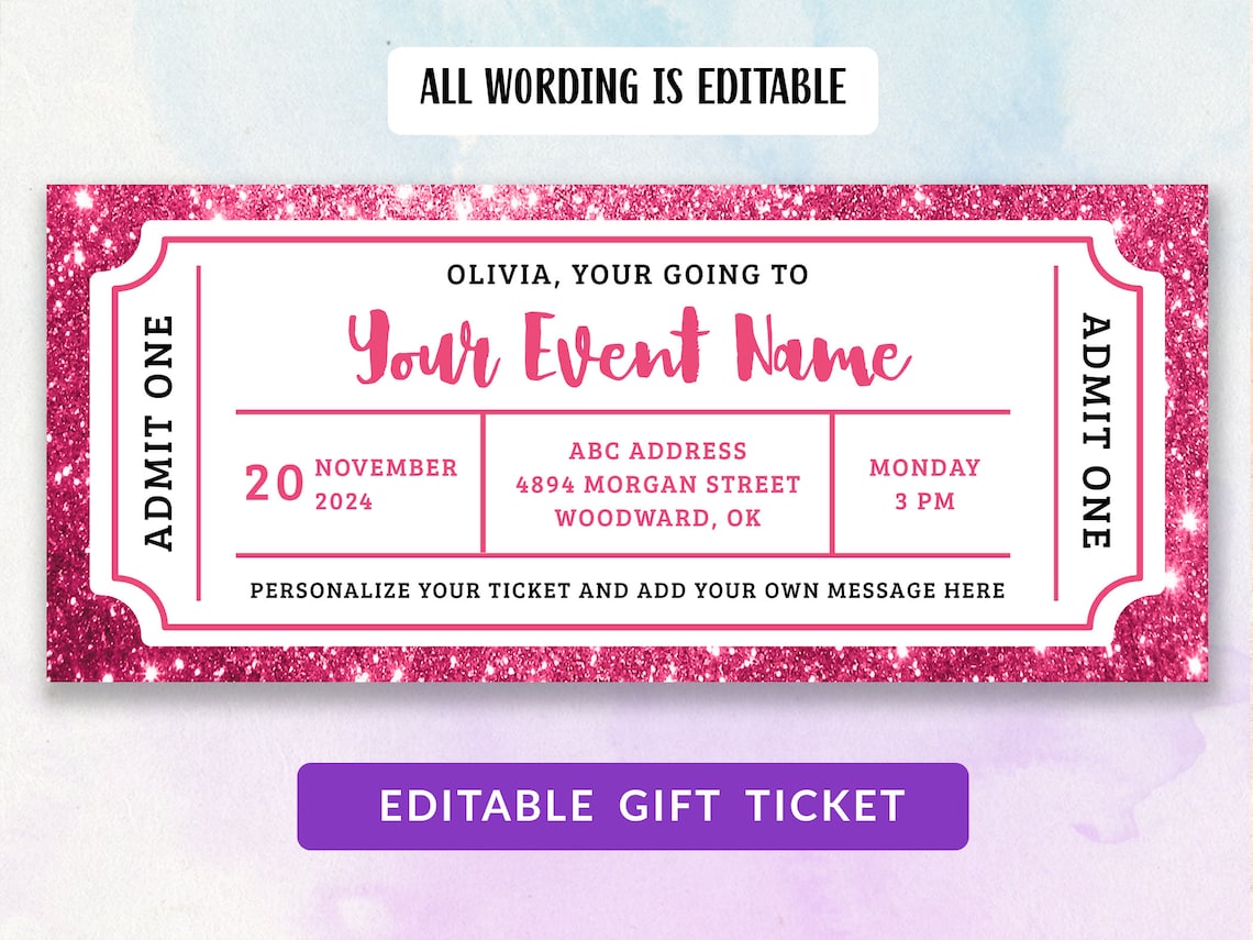 Editable Surprise Event Ticket, Printable Gift Ticket, Surprise Coupon ...