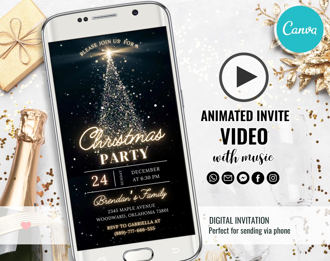 Editable Christmas Invitation Digital Invitations Animated Video With