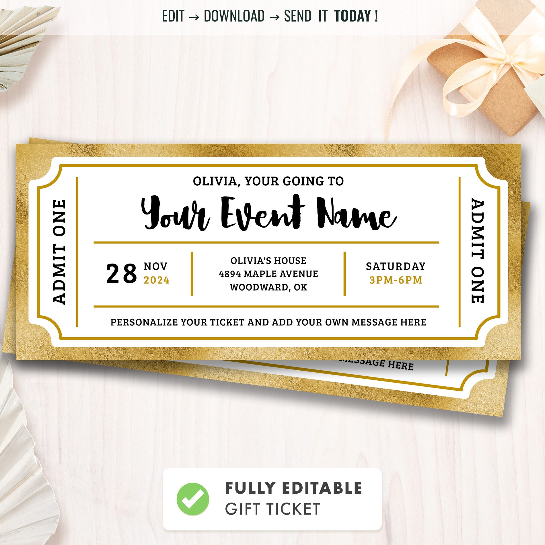 Editable Surprise Event Ticket, Printable Gift Ticket, Surprise Coupon ...