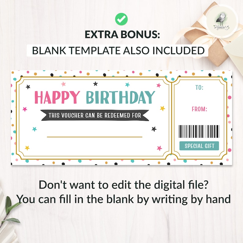 Birthday Gift Voucher Template, Personalized Gift Coupon, Present ...