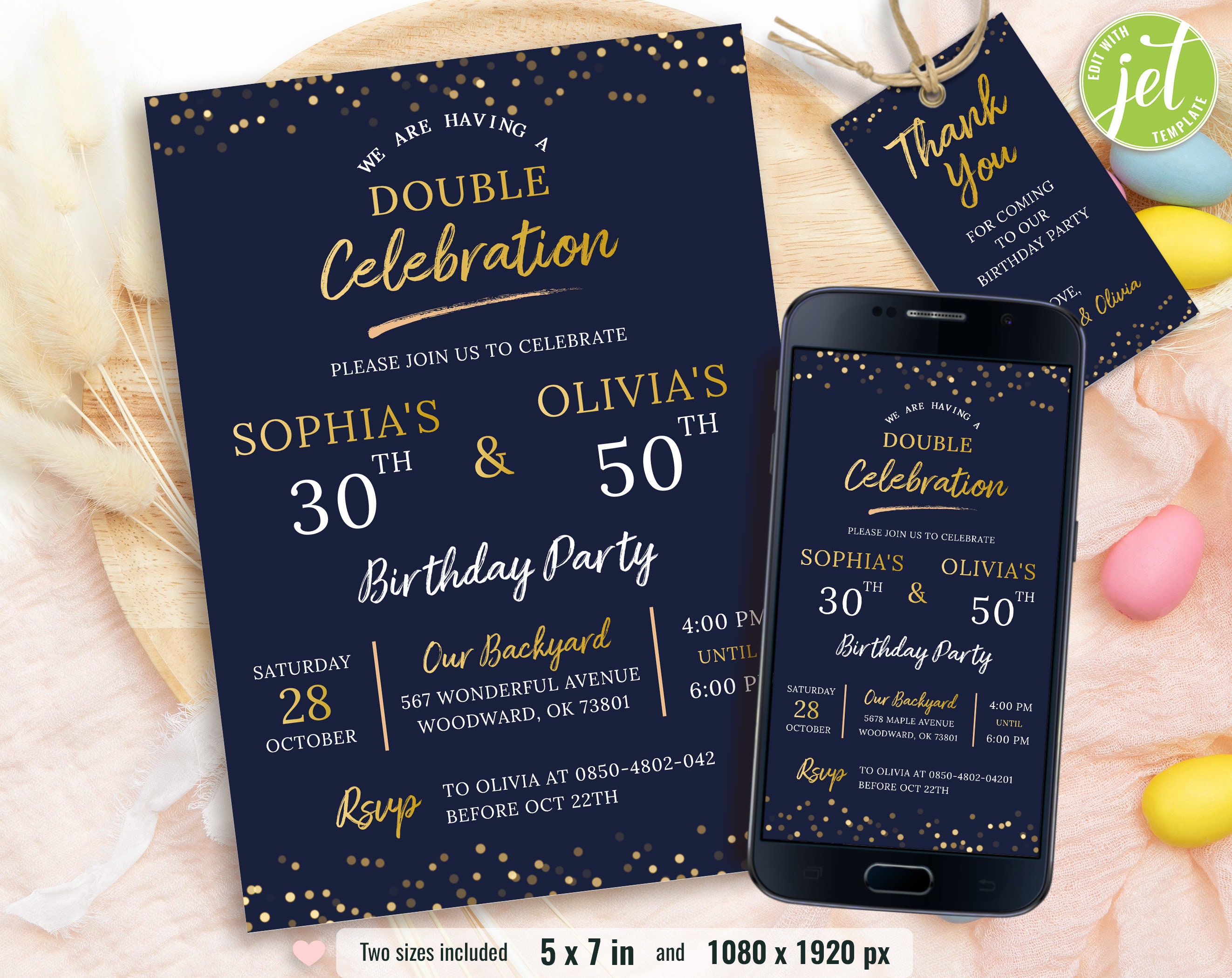 Editable Double Birthday Invitation, Joint Birthday Invite, Any Age ...