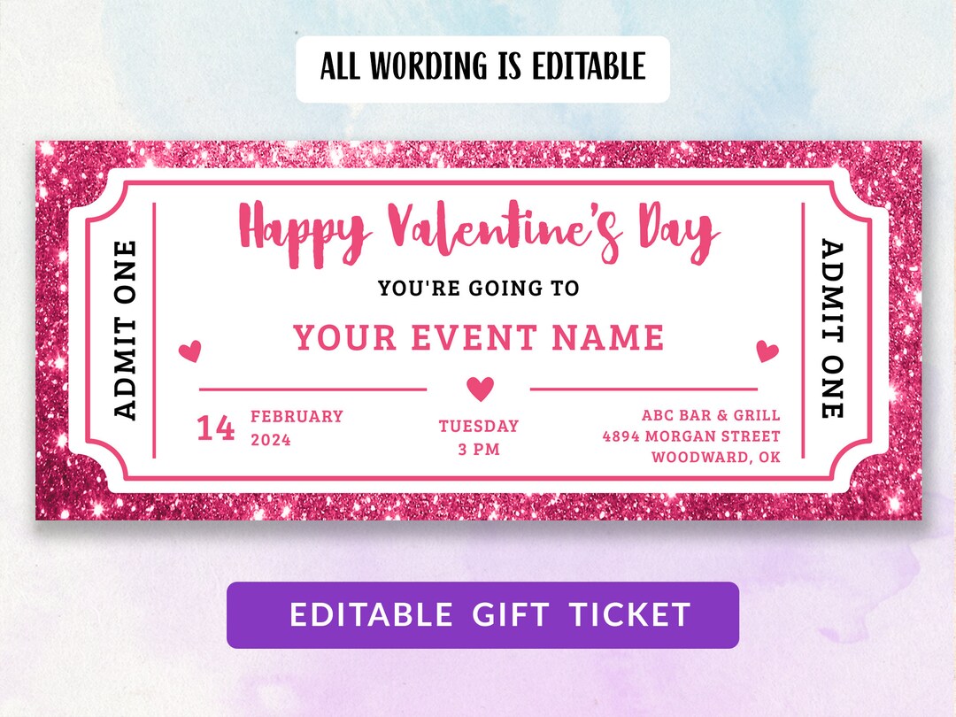 Editable Valentine Coupon, Surprise Gift Ticket, Valentine's Day Ticket ...