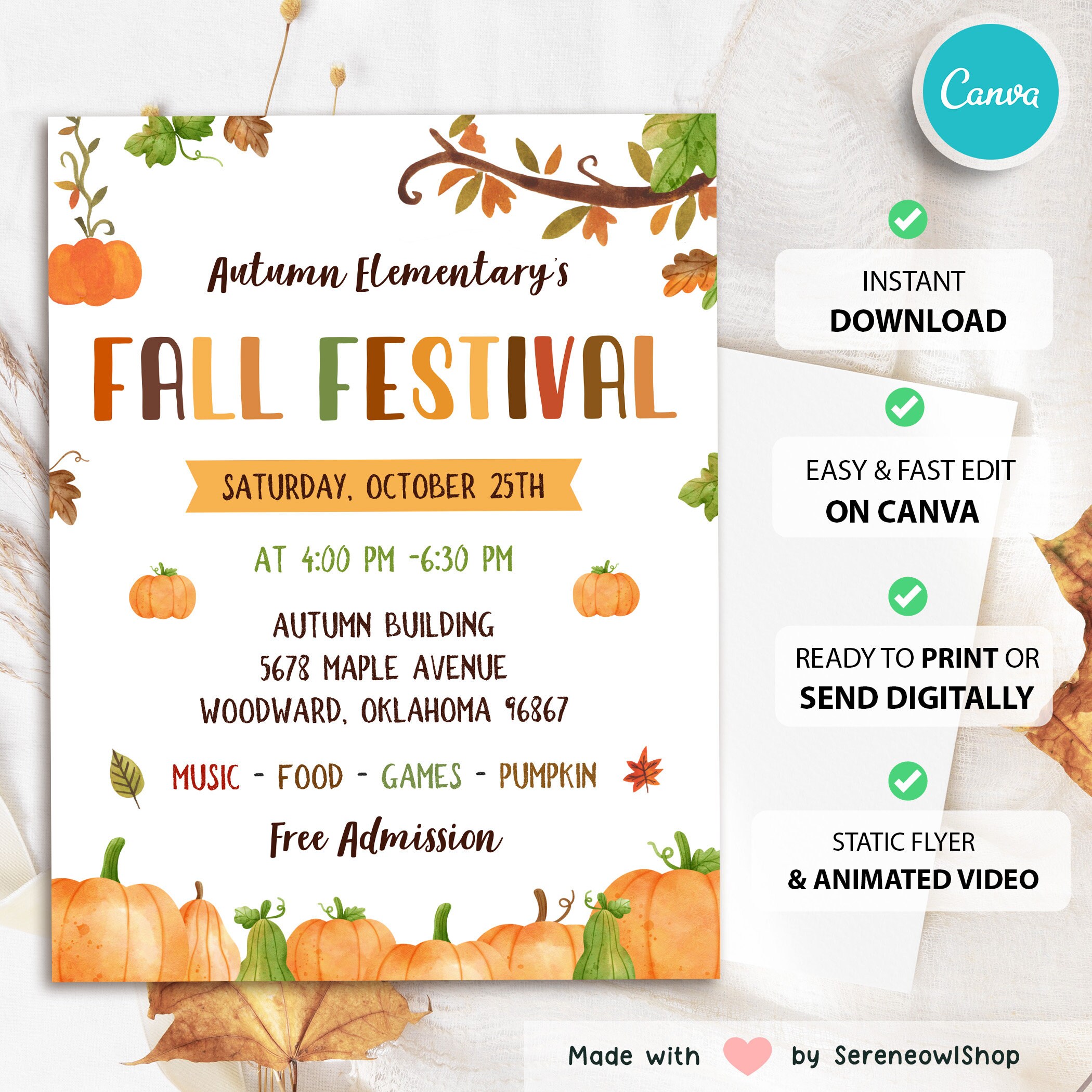 Editable Fall Festival Flyer Template, Fall Festival Invite, Printable ...