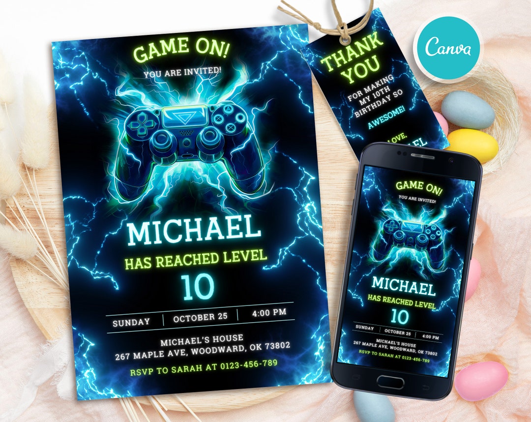 Editable Video Game Birthday Invitation, Video Game Invite, Boy ...
