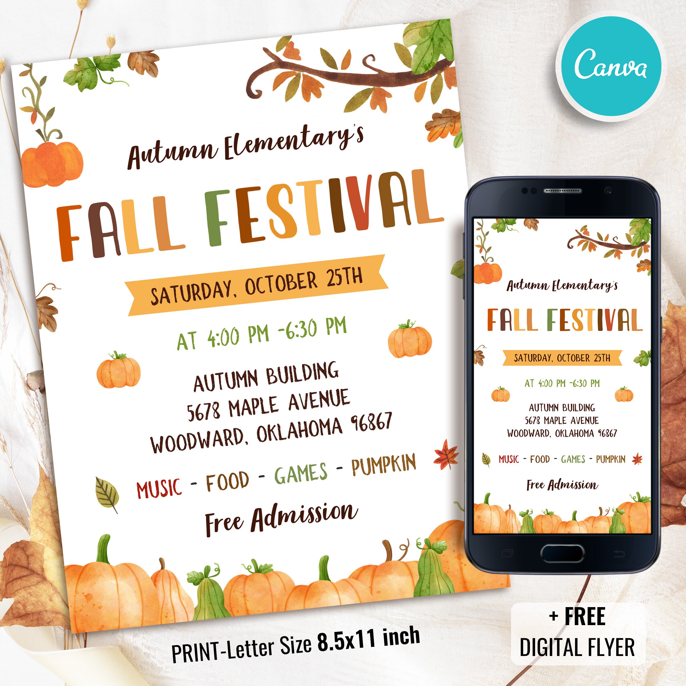 Editable Fall Festival Flyer Template, Fall Festival Invite, Printable ...