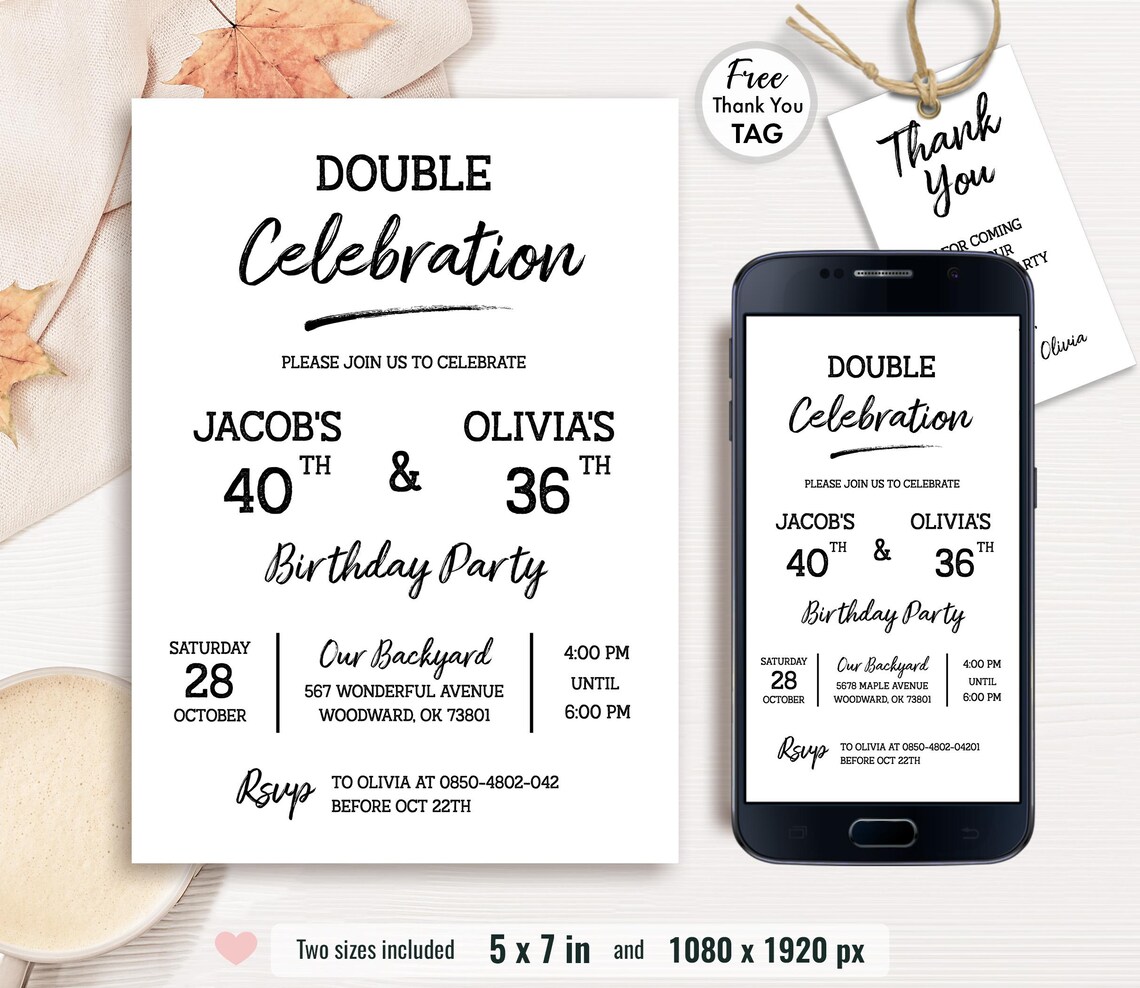 Editable Double Birthday Invitation, Joint Birthday Invite, Any Age ...