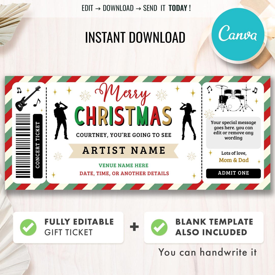 Christmas Concert Ticket, Christmas Gift, Surprise Gift Ticket ...