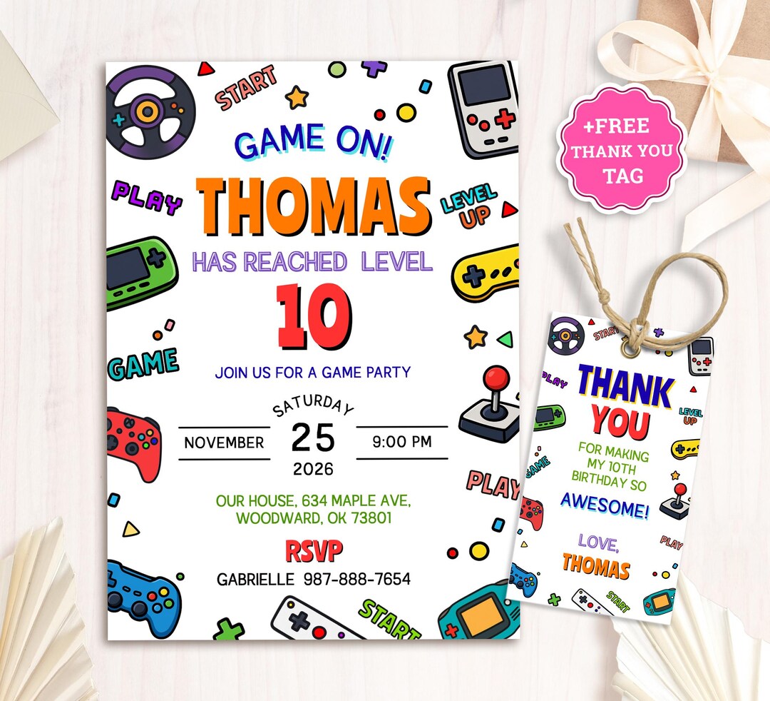 Gaming Birthday Invitation, Gamer Party Invite, Video Games Theme, Kids ...