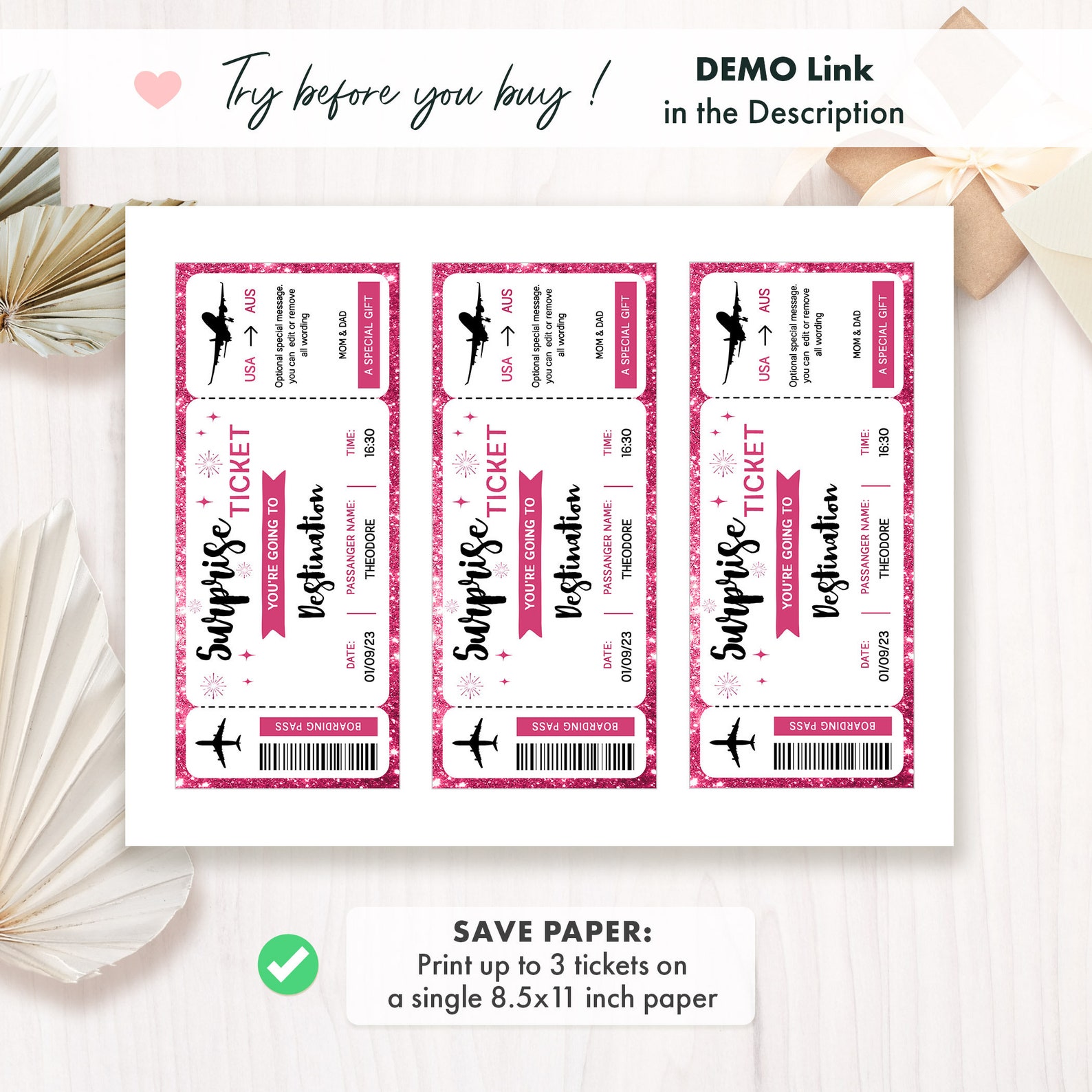 Editable Surprise Trip Ticket, Surprise Boarding Coupon Pass, Event ...