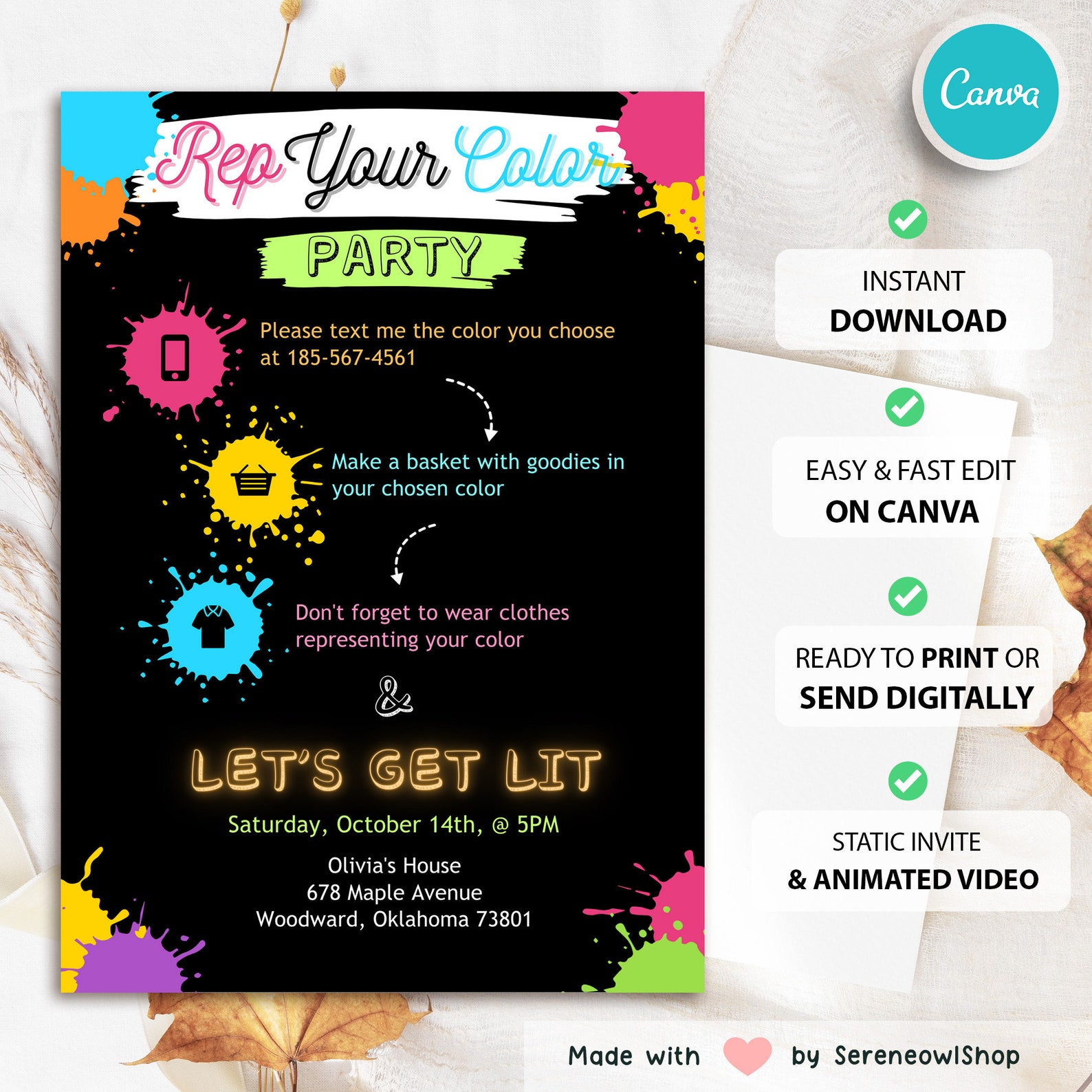 Editable Party Invitation, Rep Your Color, Color Theme Party Invite ...