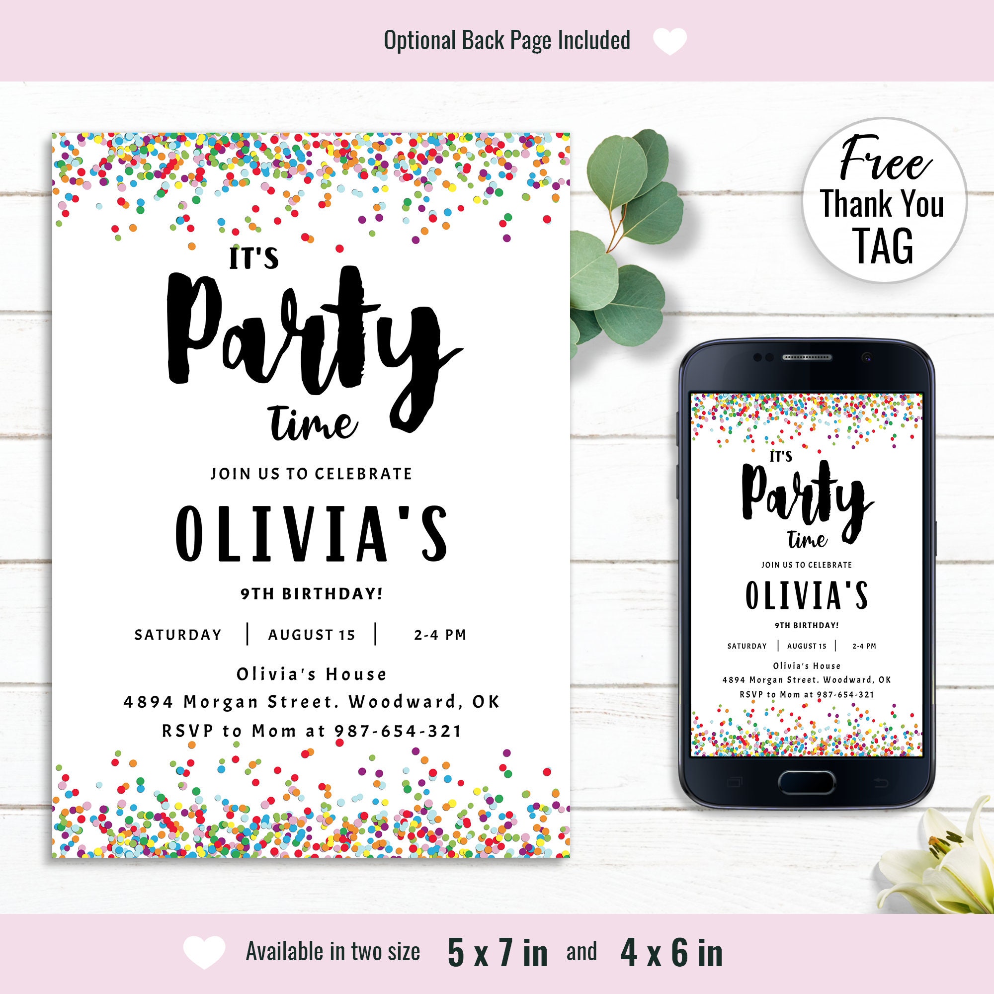 Confetti Party Invite It's Party Time Colorful - Etsy