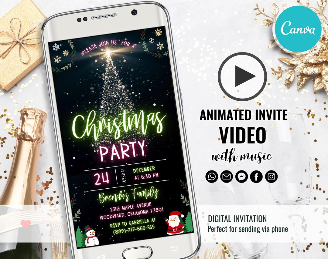 Editable Christmas Invitation Digital Invitations Animated Video With