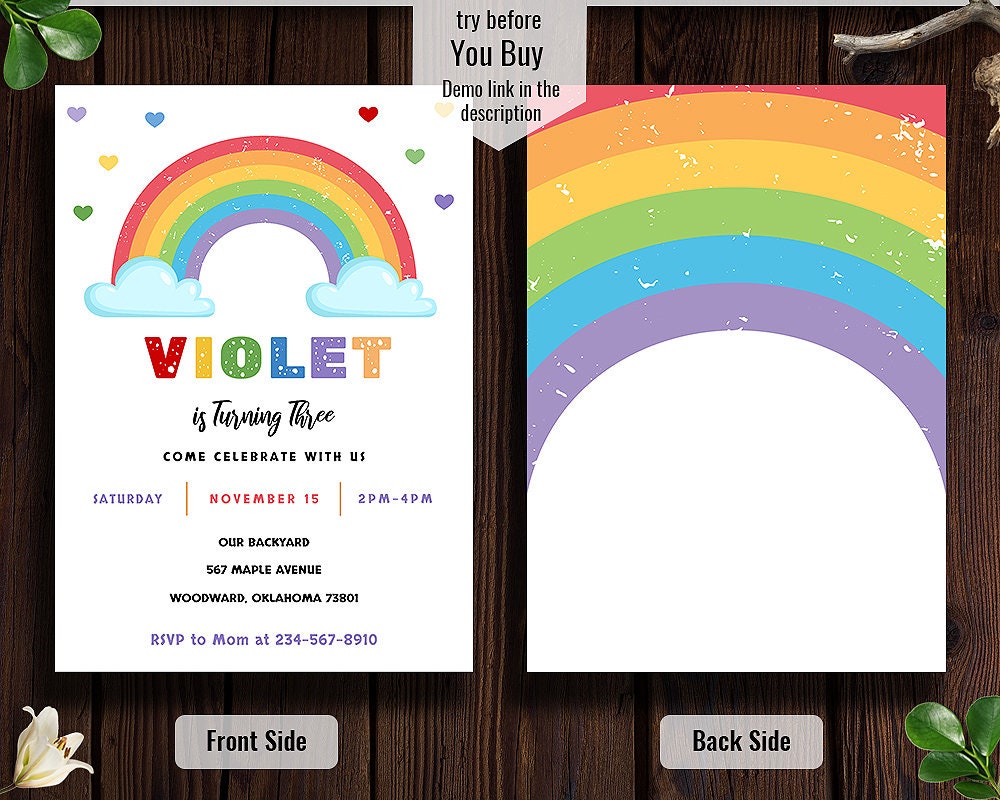 Rainbow Birthday Invitation Colorful Birthday Invite - Etsy