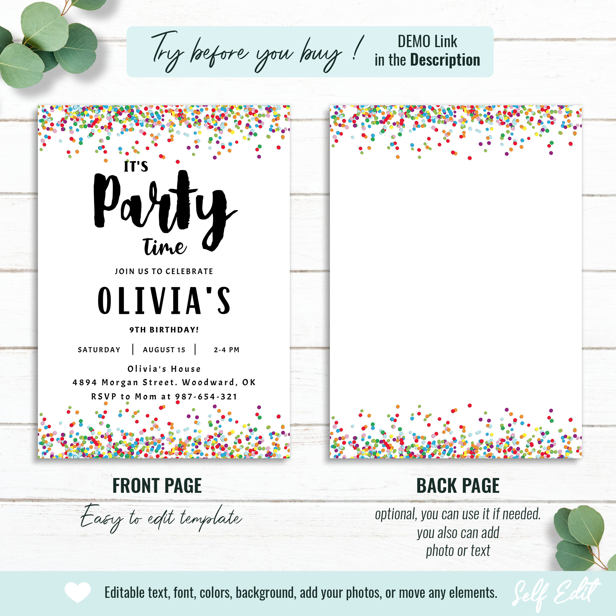 Confetti Party Invite It's Party Time Colorful - Etsy