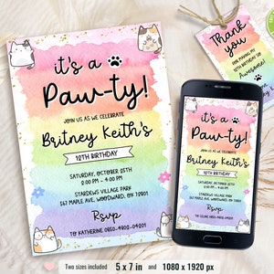 Editable Cat Birthday Invitation, Printable Kitten Invite, Digital ...