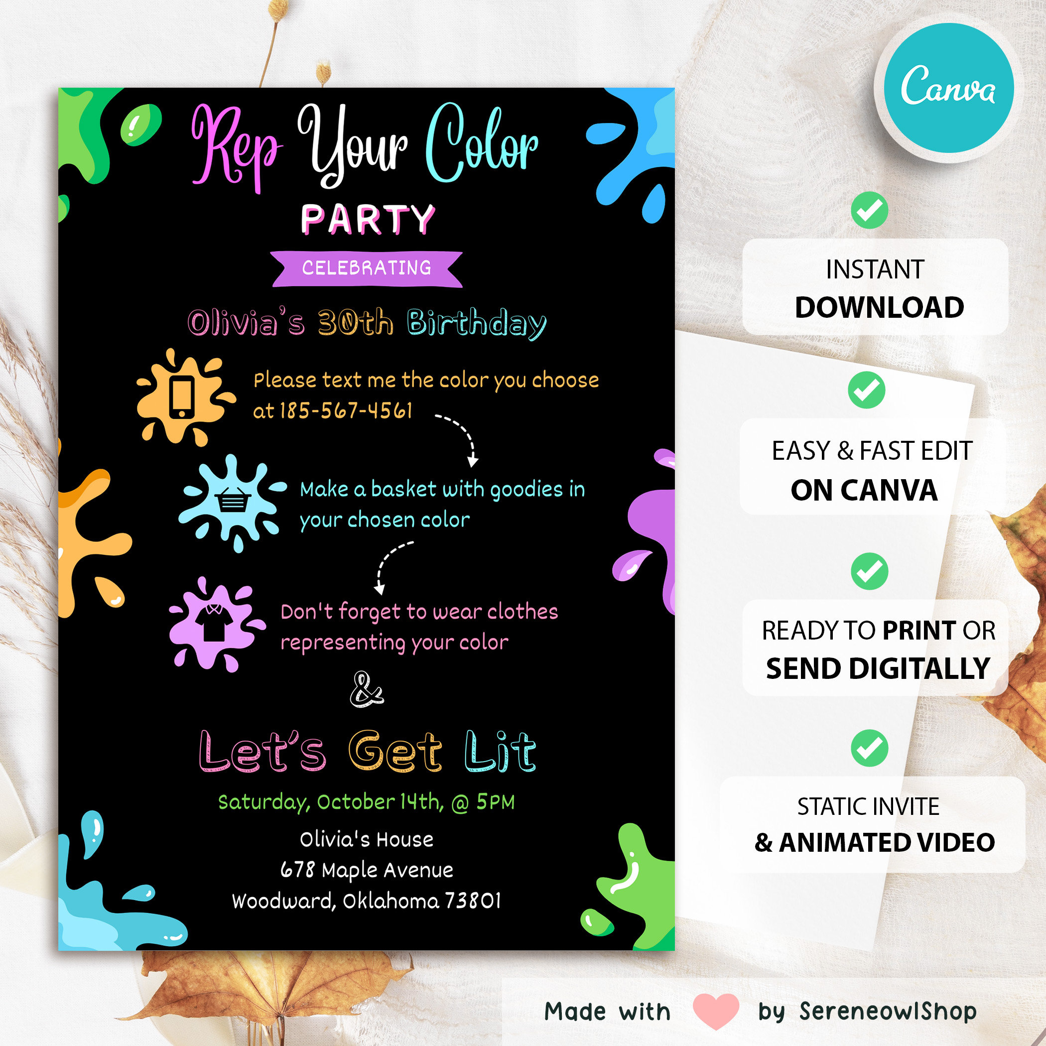 Editable Birthday Invitation Template, Rep Your Color Invitations ...