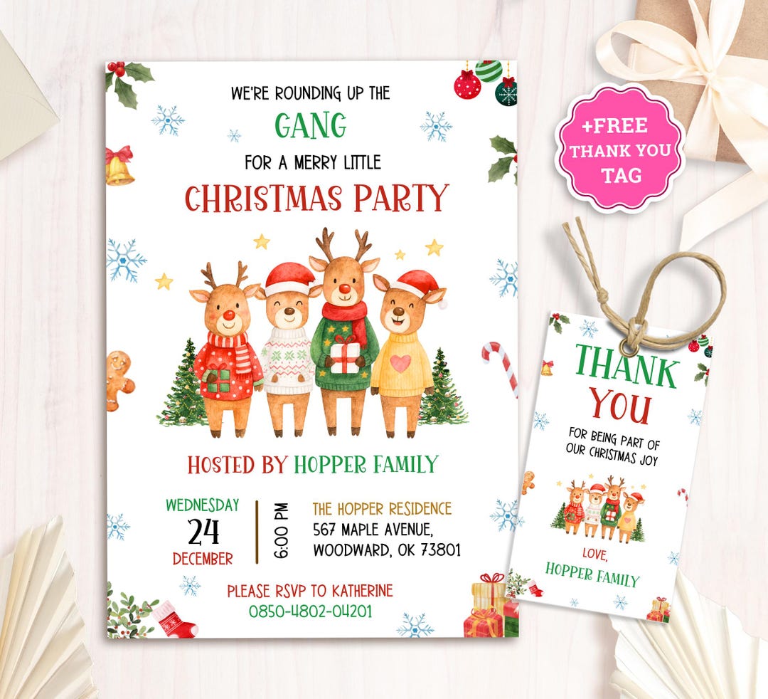 Reindeer Christmas Party Invitation, Printable Holiday Party Invite ...