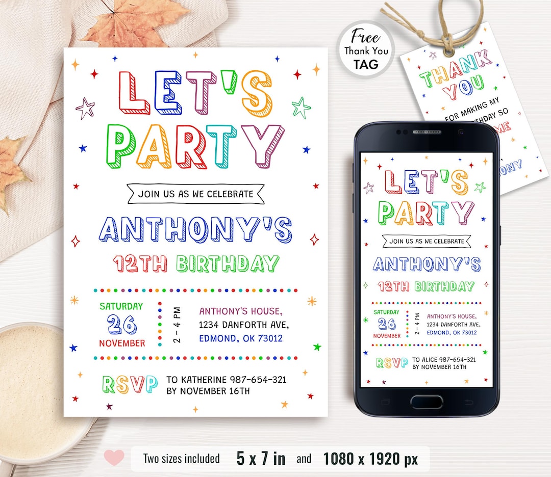 Simple Colorful Birthday Invite, Bright and Cheerful Party, Invitations ...