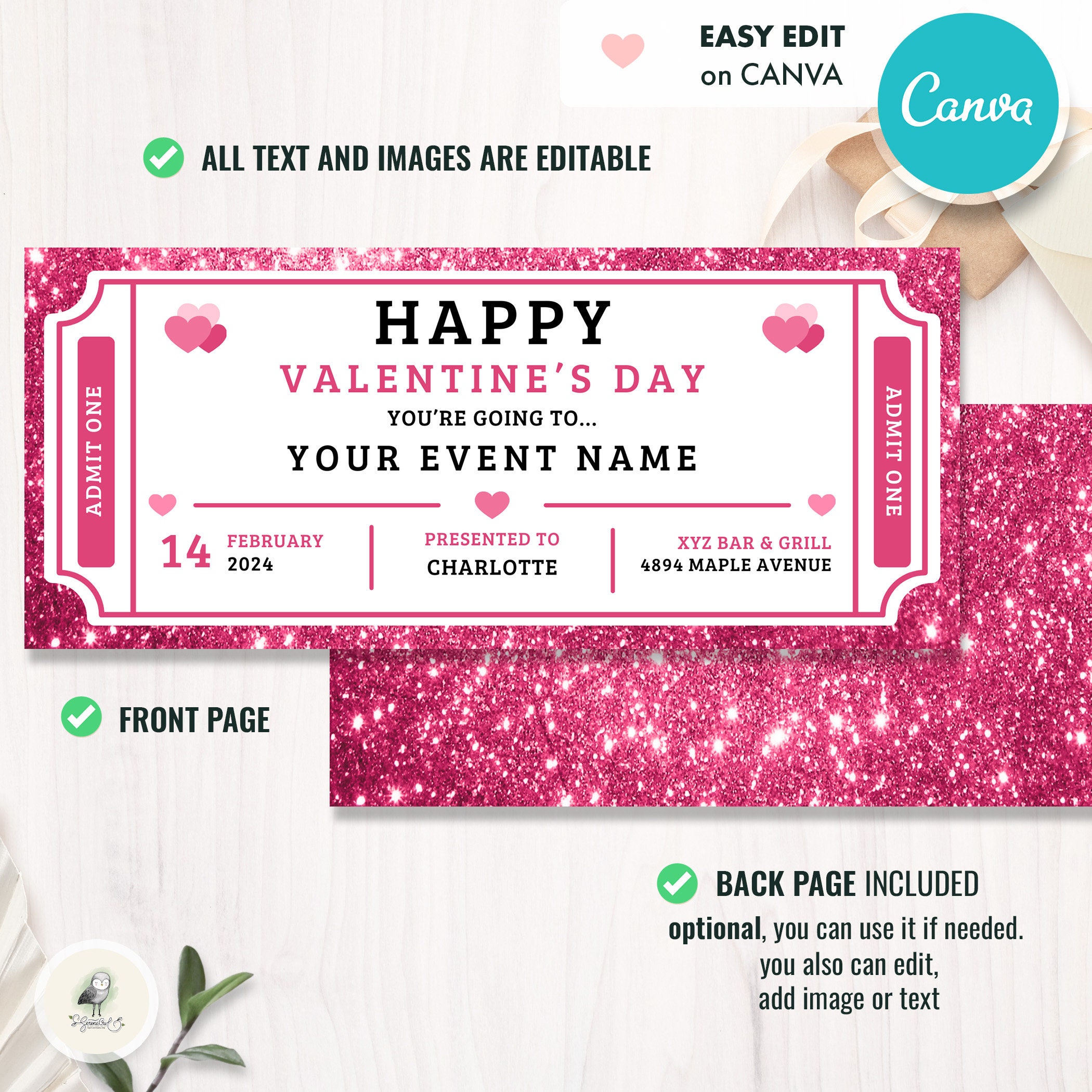 Editable Valentine Coupon, Surprise Gift Ticket, Valentine's Day Ticket ...