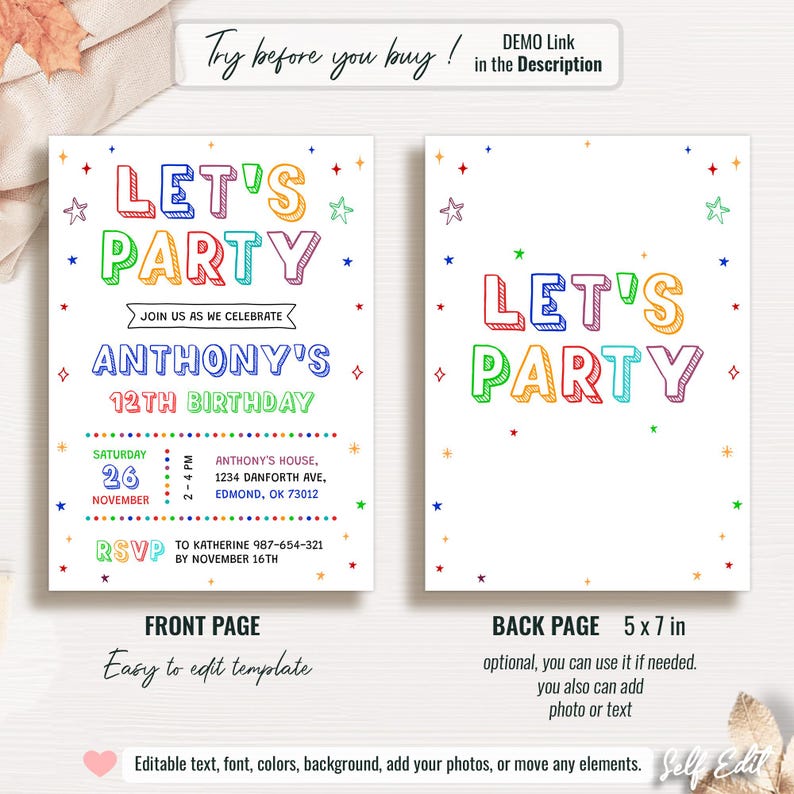 Simple Colorful Birthday Invite, Bright and Cheerful Party, Invitations ...