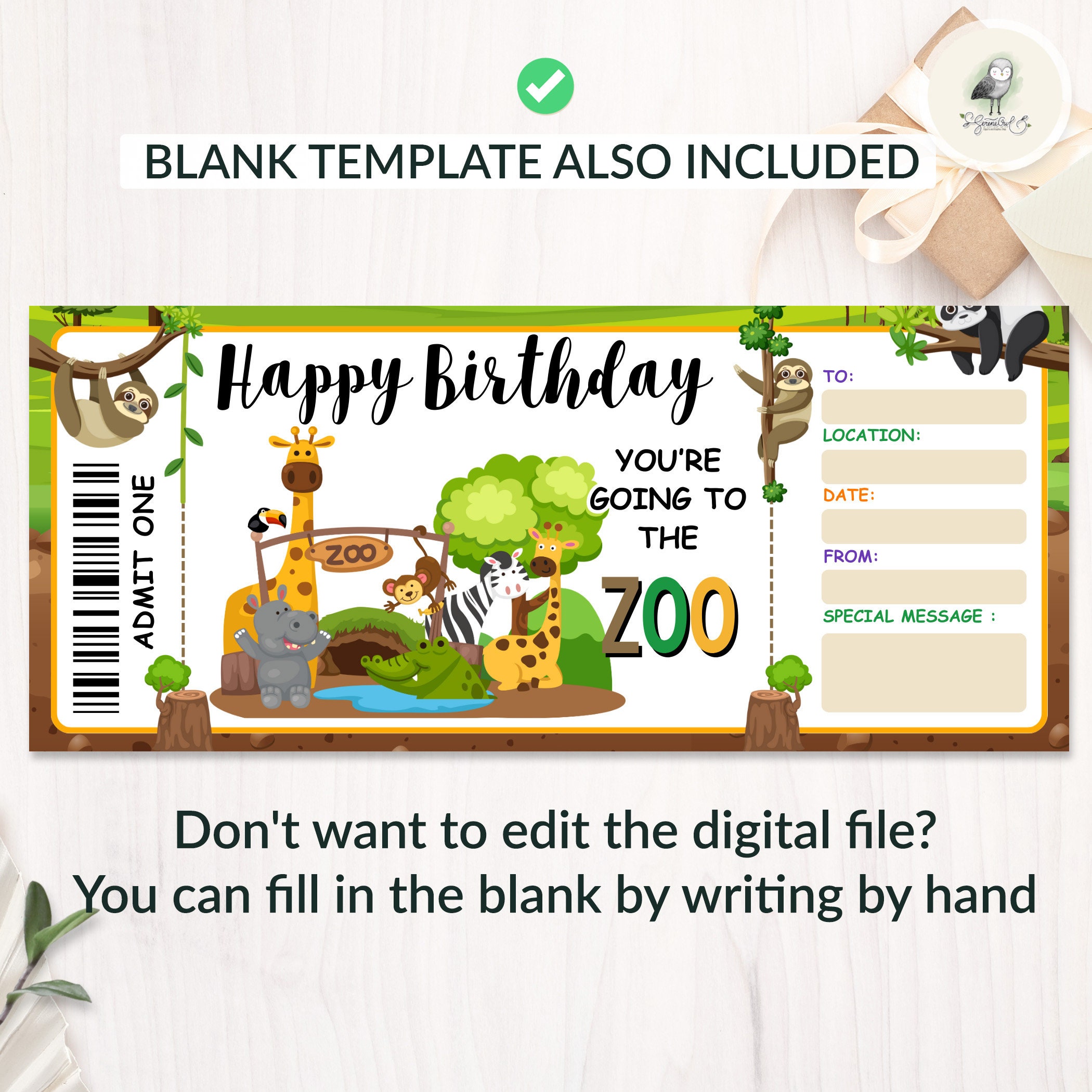 Zoo Ticket Template, Surprise Zoo Ticket, Birthday Gift Coupon ...